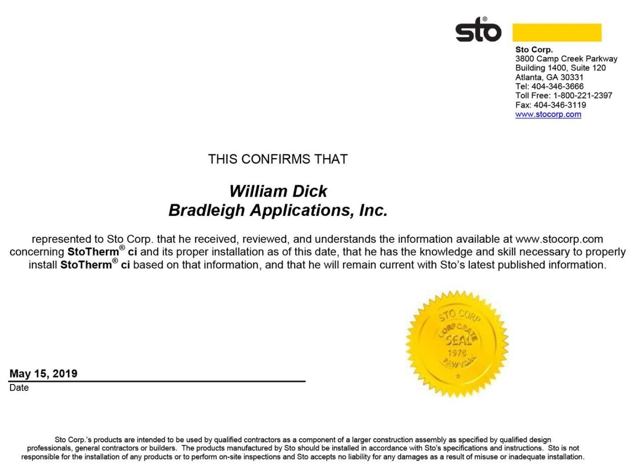 Certifications • Bradleigh Applications, Inc.
